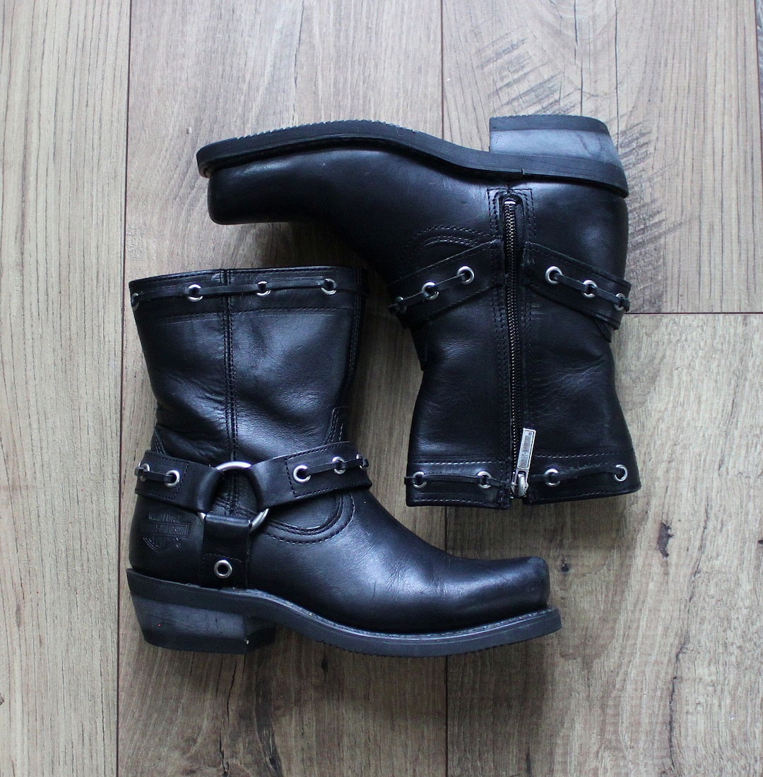 Size 6 Vintage Harley Davidson Harness Ankle Boots, Black Leather - Etsy
