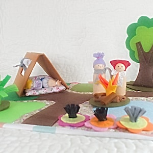 Felt Camping Set With Peg Dolls , Camping Toy, Felt Play Mat ,felt Play Scape ,best Gift for ...
