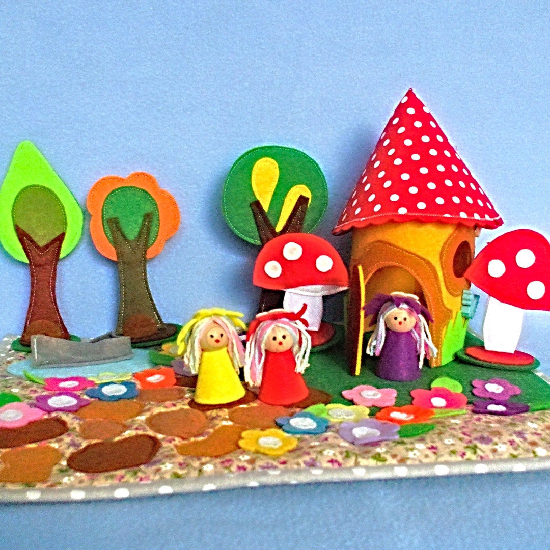 Felt Fairy Garden Play Mat With Peg Dolls & House - Etsy