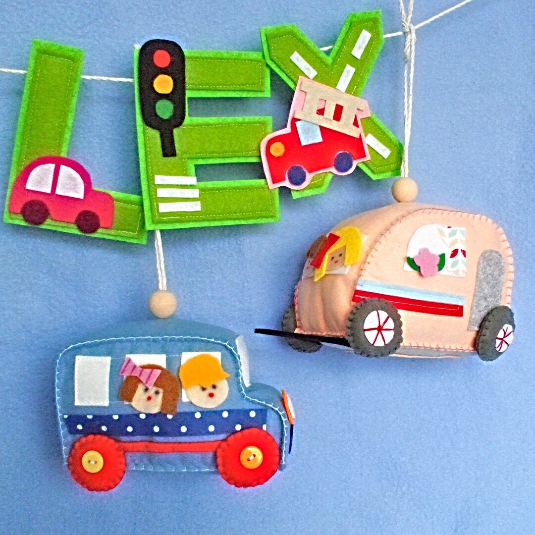 Adorable Felt Cars Baby Name Letters Garland - Nursery Decor for Baby's ...