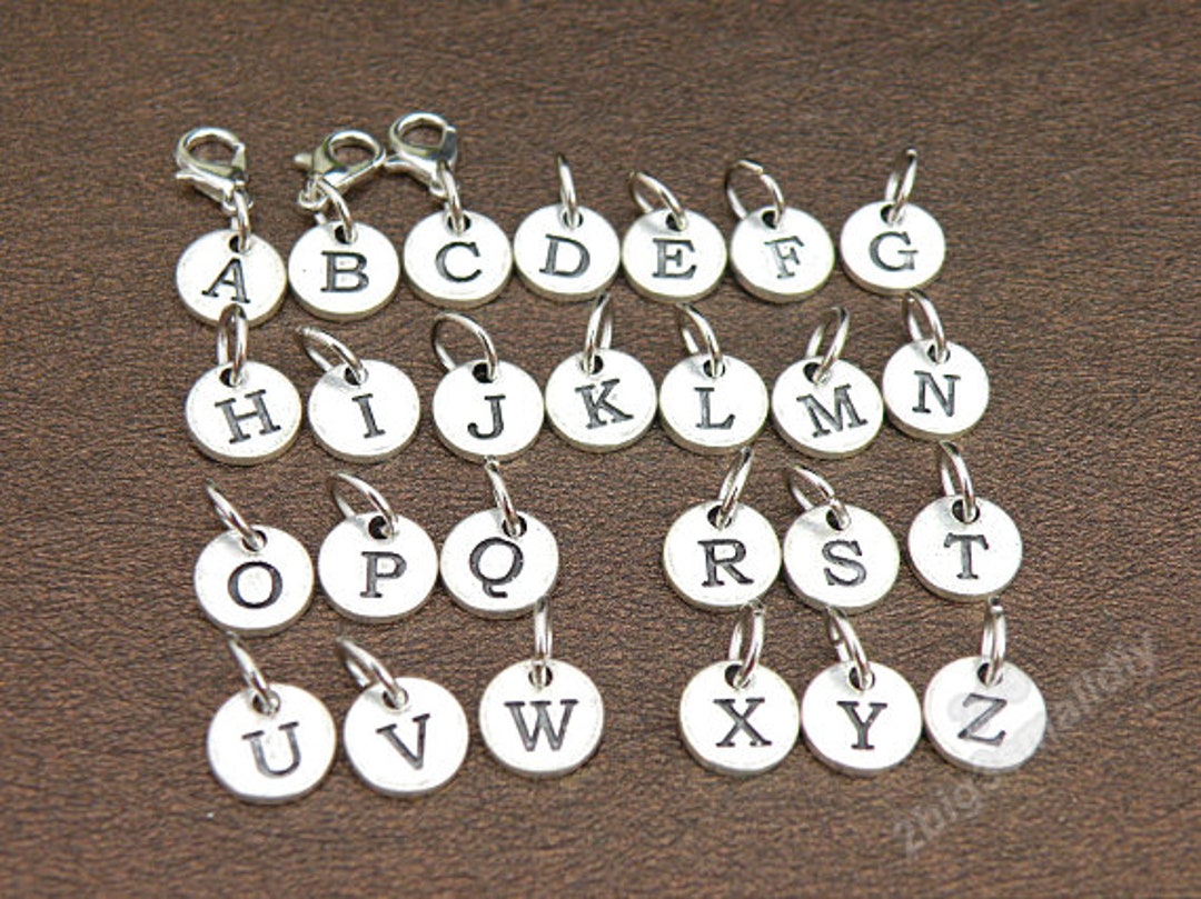 Antique Silver Initial Charms Pendant,round Letter Charm With Ring or ...