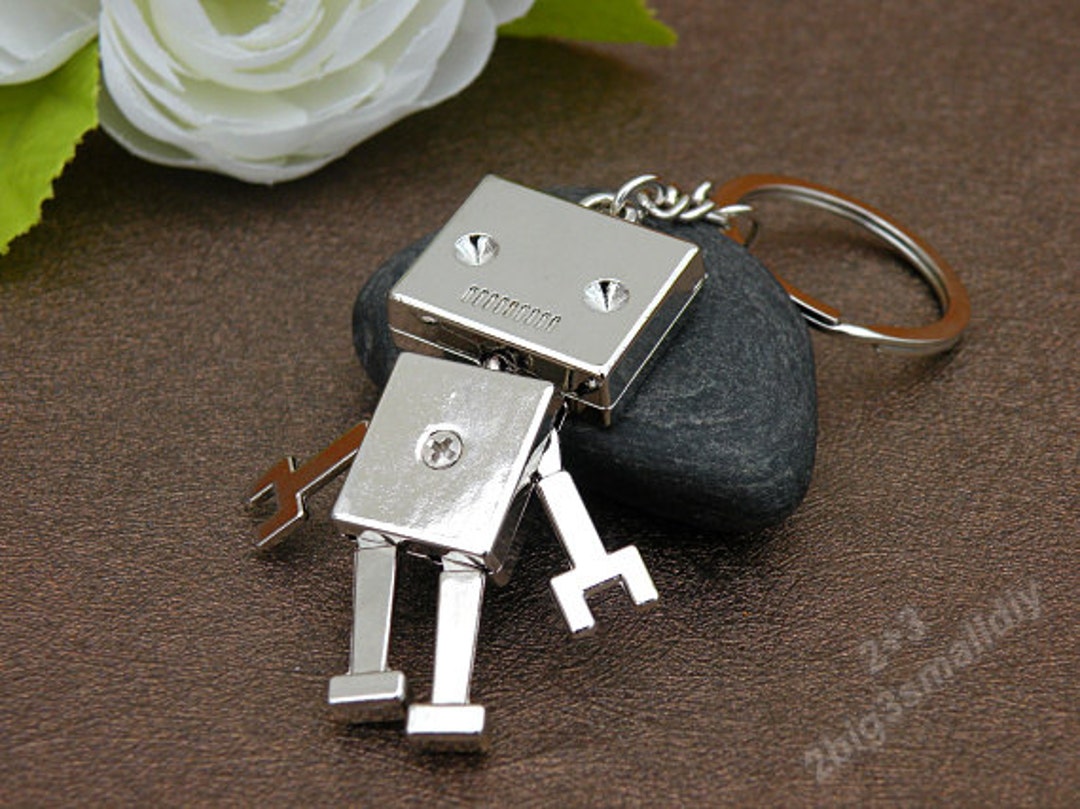 2pcs 30x30mm White Gold Key Ring With 3d Robot Charm Flat Split Ring ...
