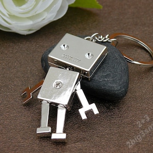 2pcs 30x30mm White Gold Key Ring With 3d Robot Charm Flat Split Ring ...