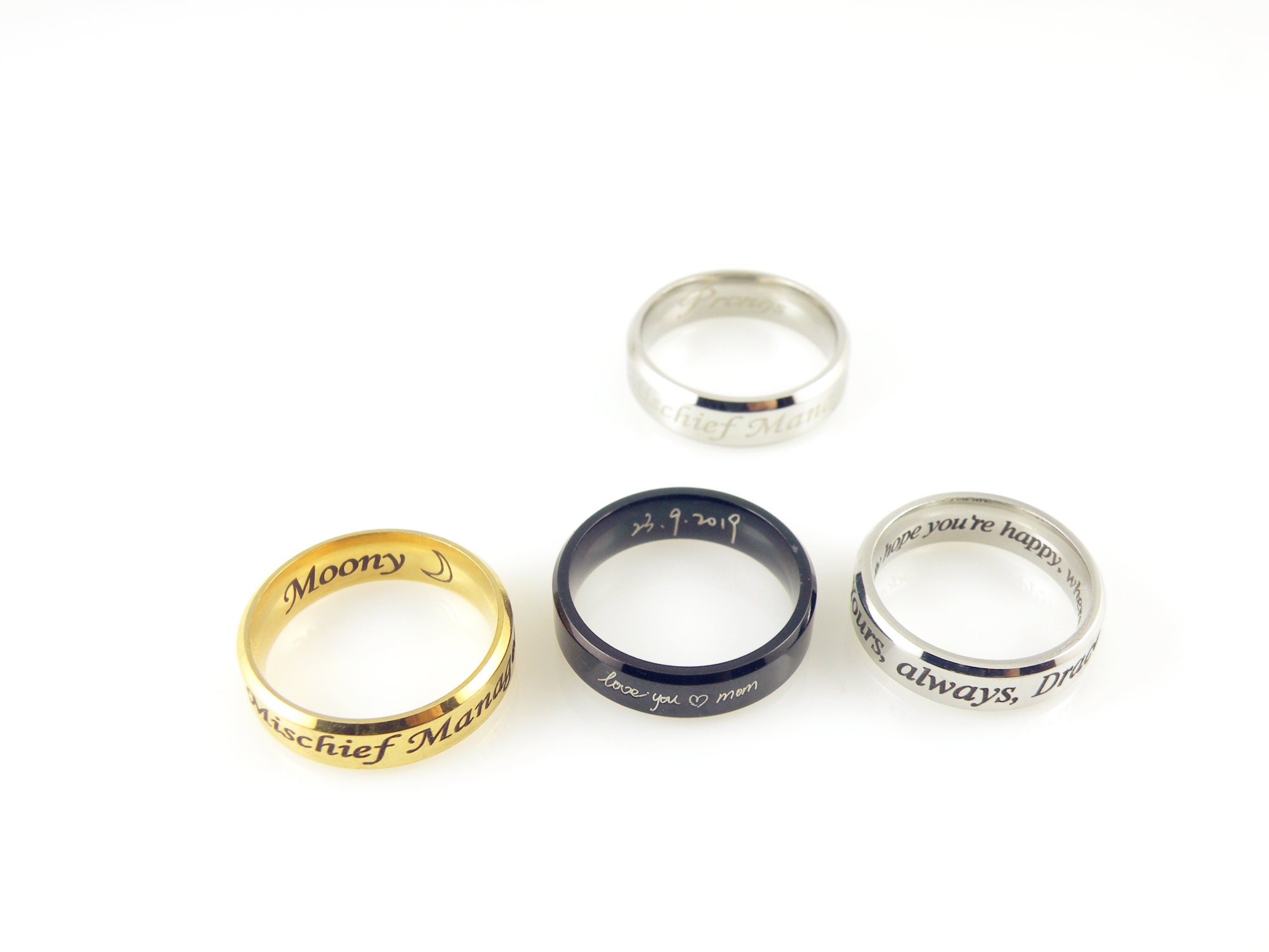 6MM Personalized Ring Custom Name Ring Engraved Stainless Steel Gold ...