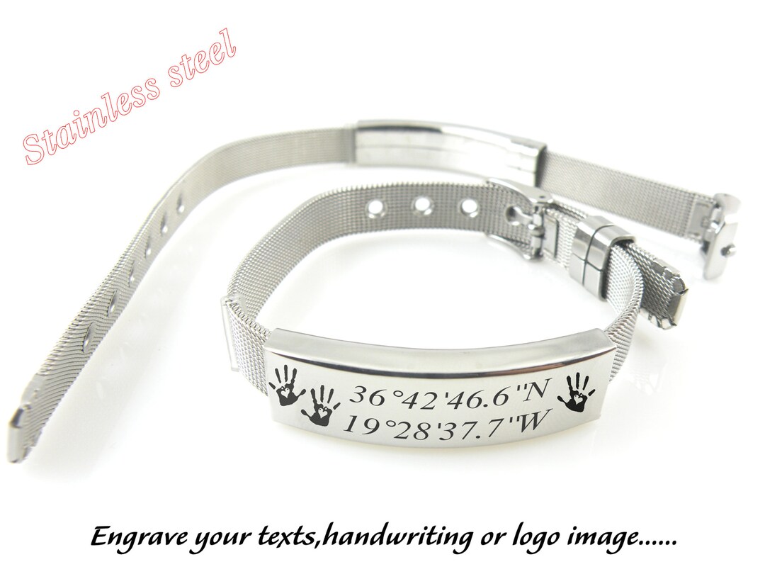 Personalized Bar Bracelet Custom Name Bar Bracelet Engraved Stainless ...