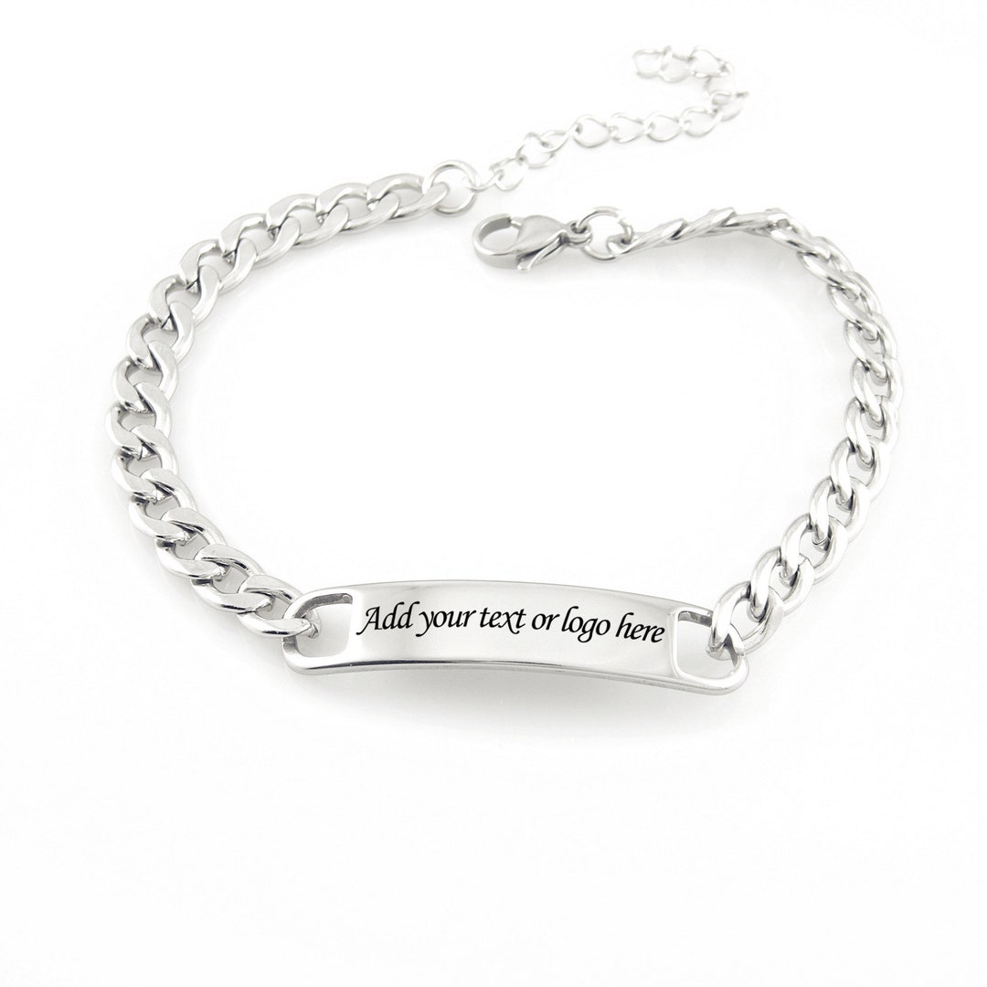 Personalized Bar Bracelet Custom Name Bar Hand Chain Engraved Stainless ...