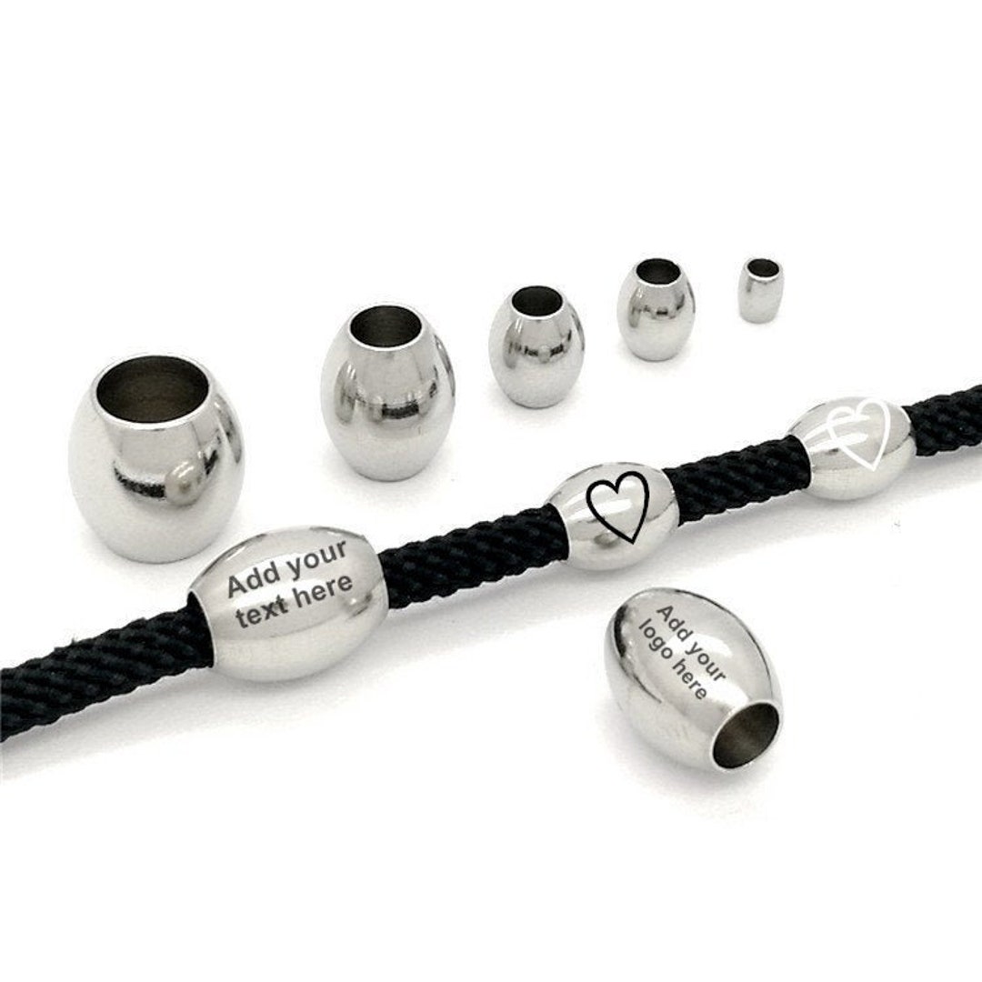 Personalized Oval Spacer Bead Custom Text Beads Engraved Stainless ...