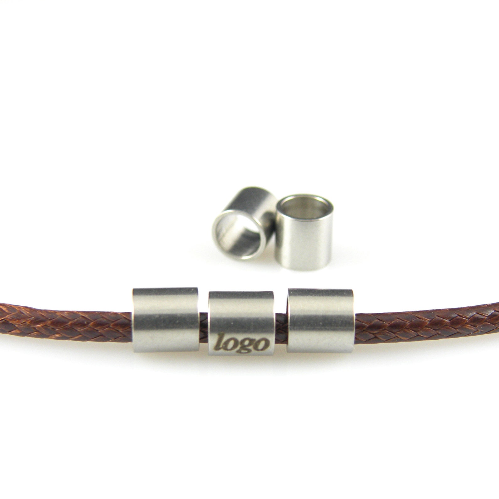 Personalized Cylinder Spacer Bead Custom Text Beads Engraved Stainless ...