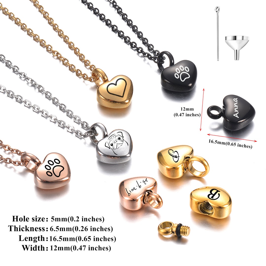 Personalized Stainless Steel Heart Pet Ashes Locket Custom Memorial ...