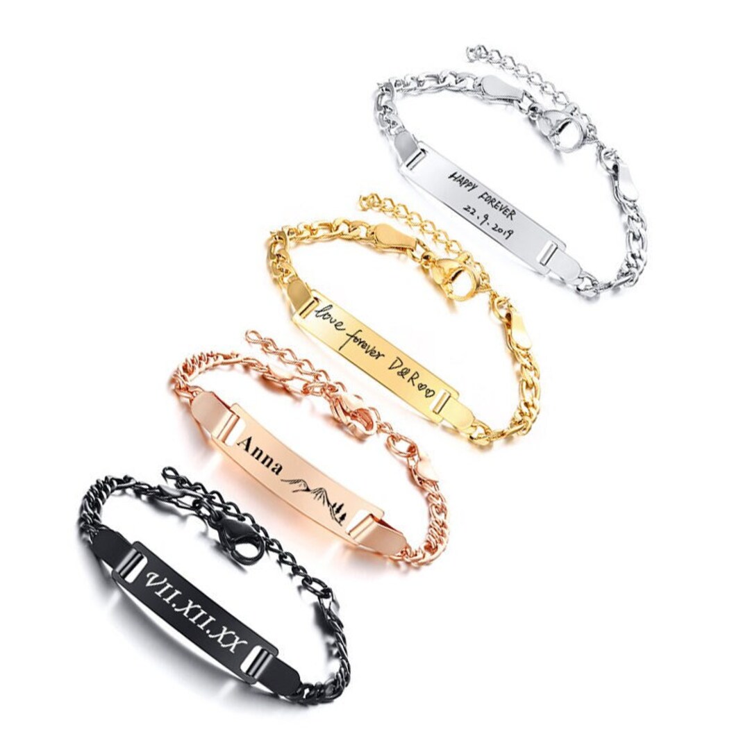Personalized Bar Bracelet Custom Name Bar Hand Chain Engraved Stainless ...