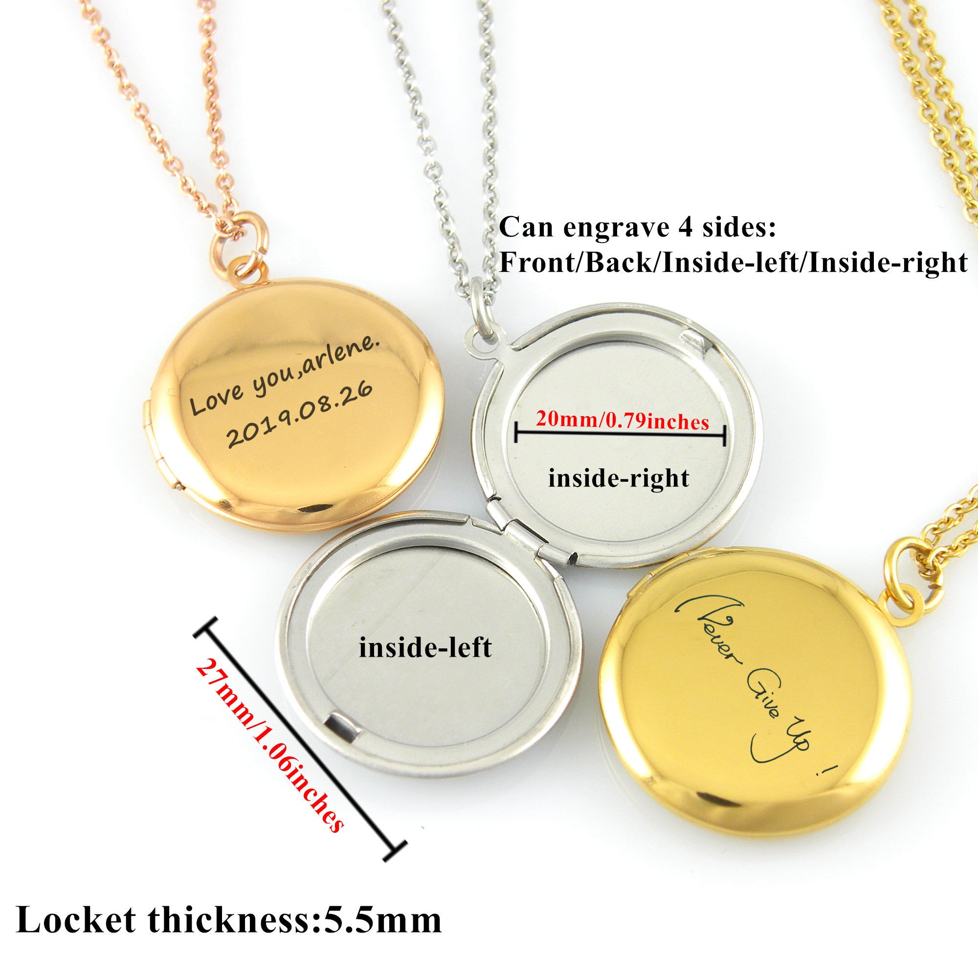 Personalized Round Locket Custom Name Locket Pendant Custom Engraved ...