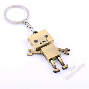 2pcs 30x30mm White Gold Key Ring With 3d Robot Charm Flat Split Ring ...
