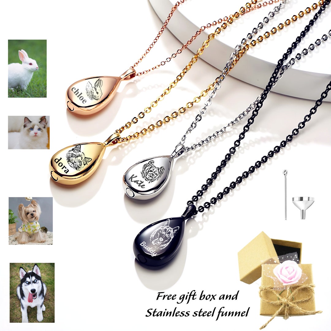 Personalized Stainless Steel Drop Pet Ashes Locket Custom Memorial ...