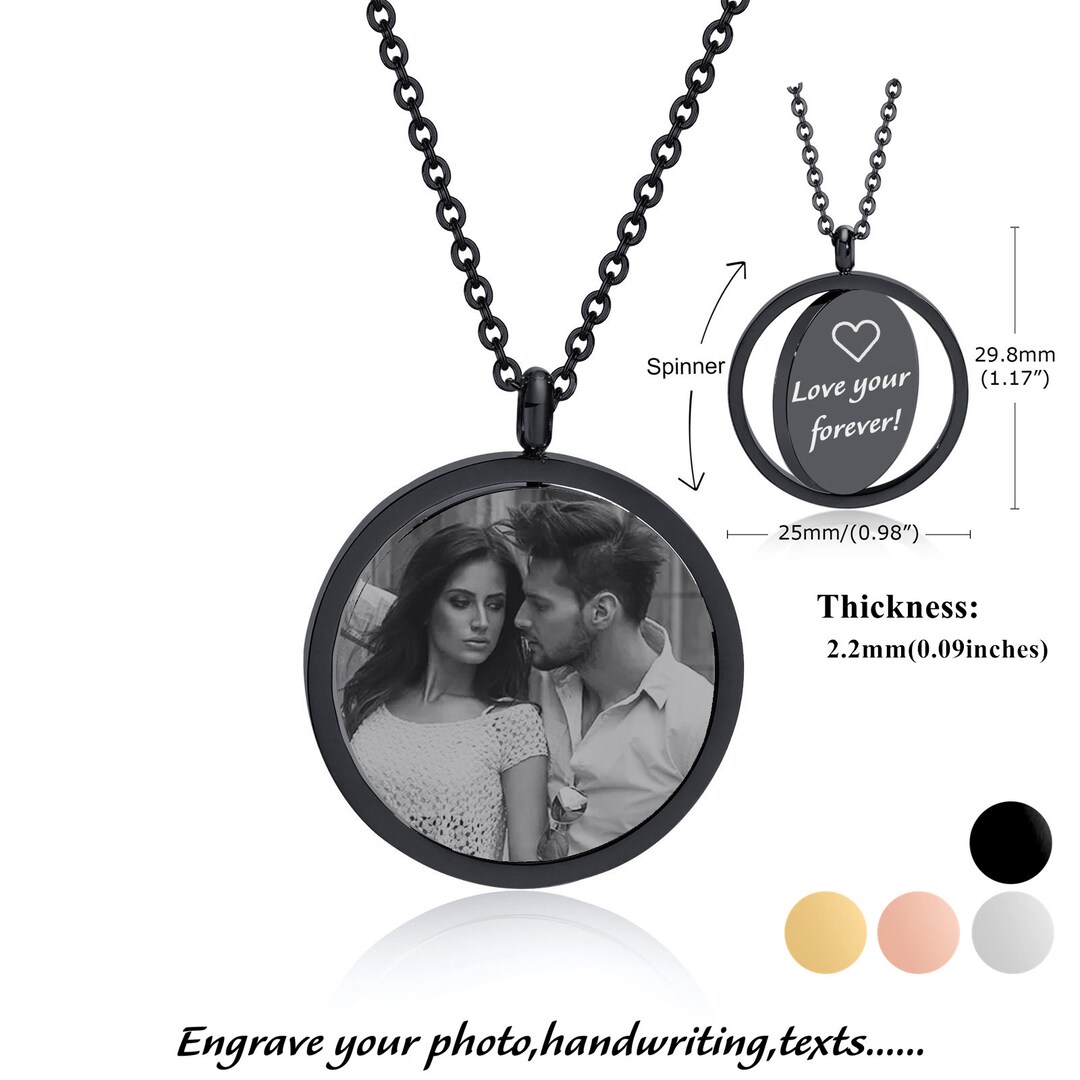 Personalized Photo Rotating Necklace Custom Handwriting Spinner ...