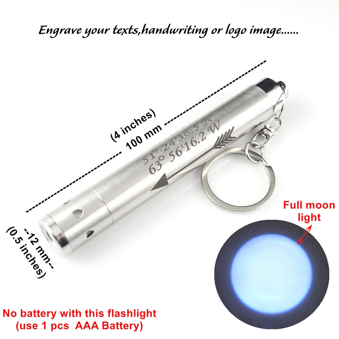 Personalized Flashlight Keychain Round Moonlight Custom Stainless Steel ...