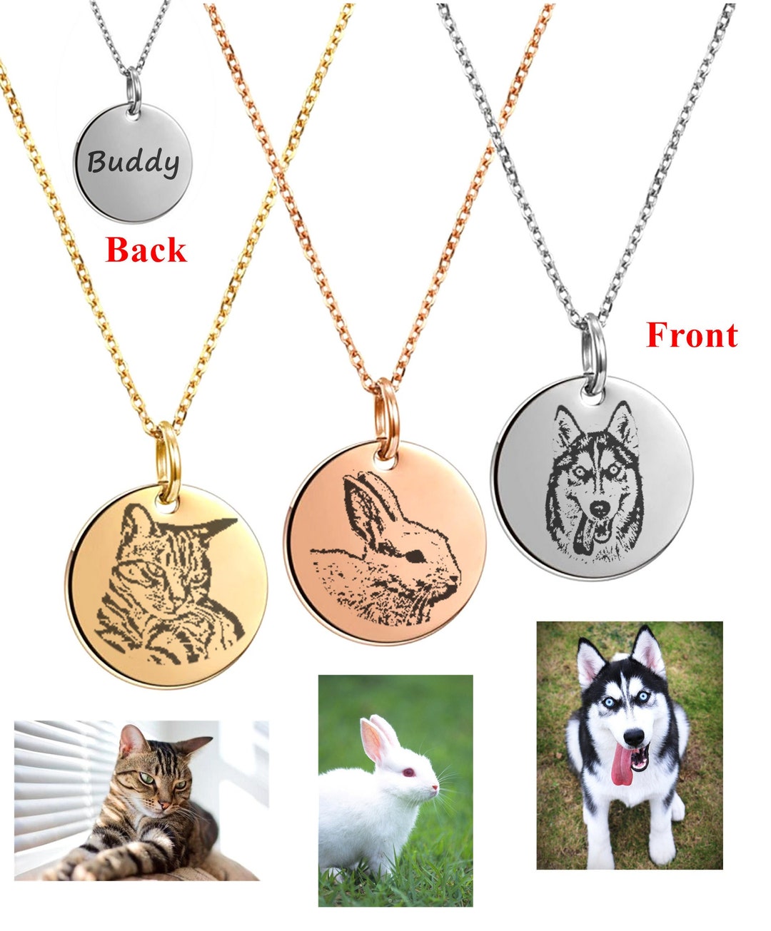 Personalized Pet Portrait Necklace Custom Pet Name Necklace Dog ...