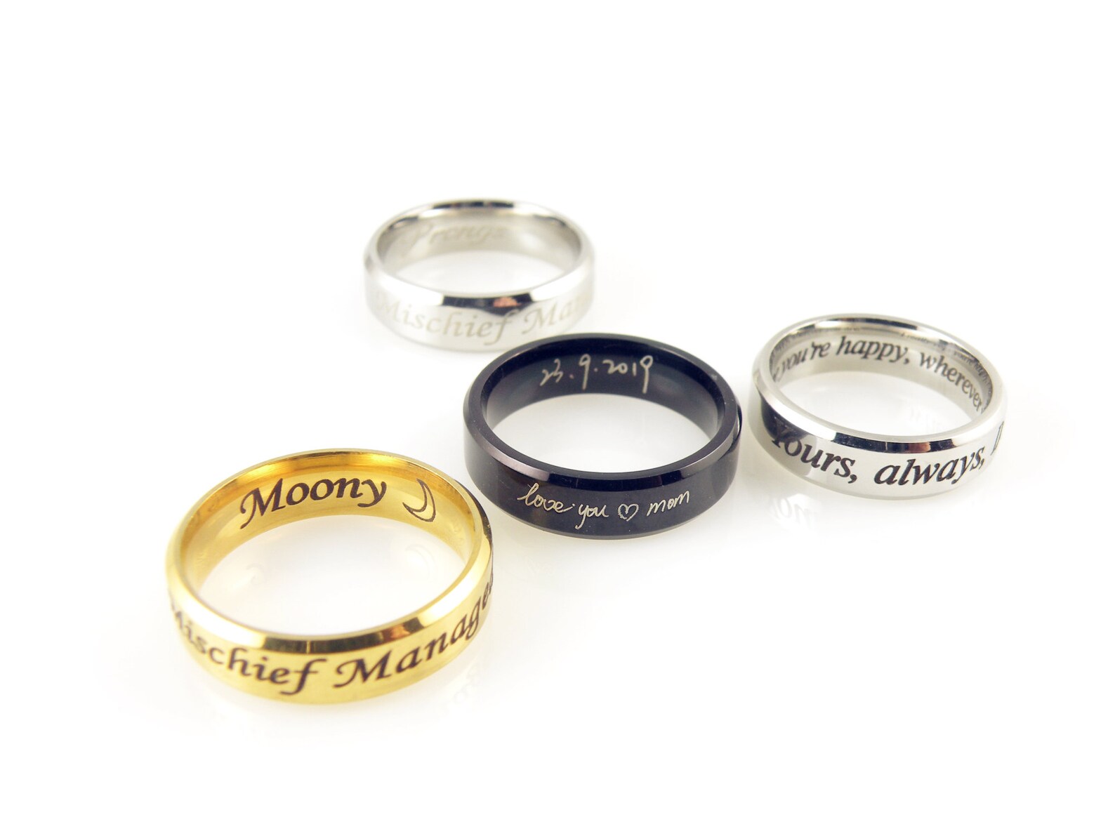 6MM Personalized Ring Custom Name Ring Engraved Stainless Steel Gold ...