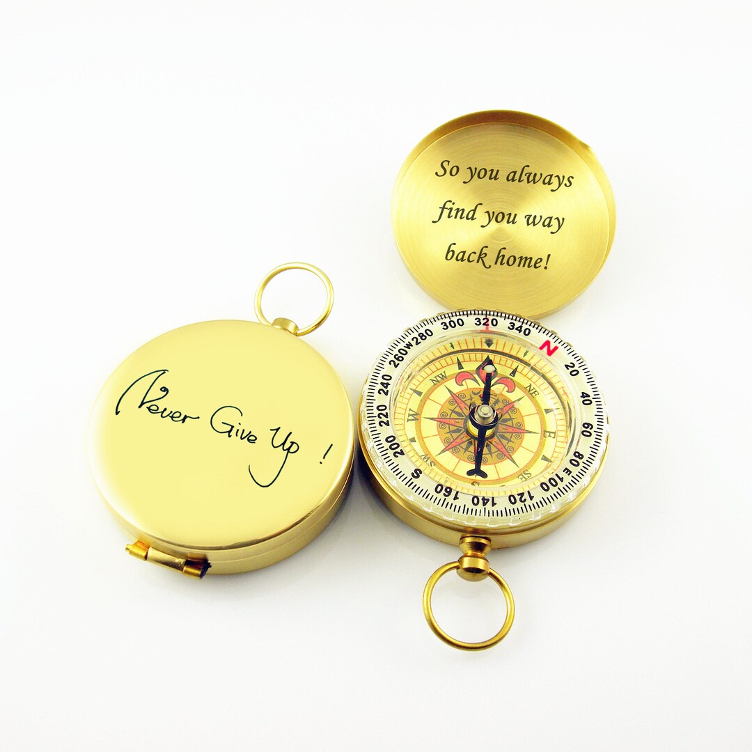 Personalized Compass Engraved Working Compass Gold Brass Compass Custom ...