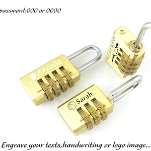 Personalized Combination Lock Engraved Brass Password Padlock Custom ...