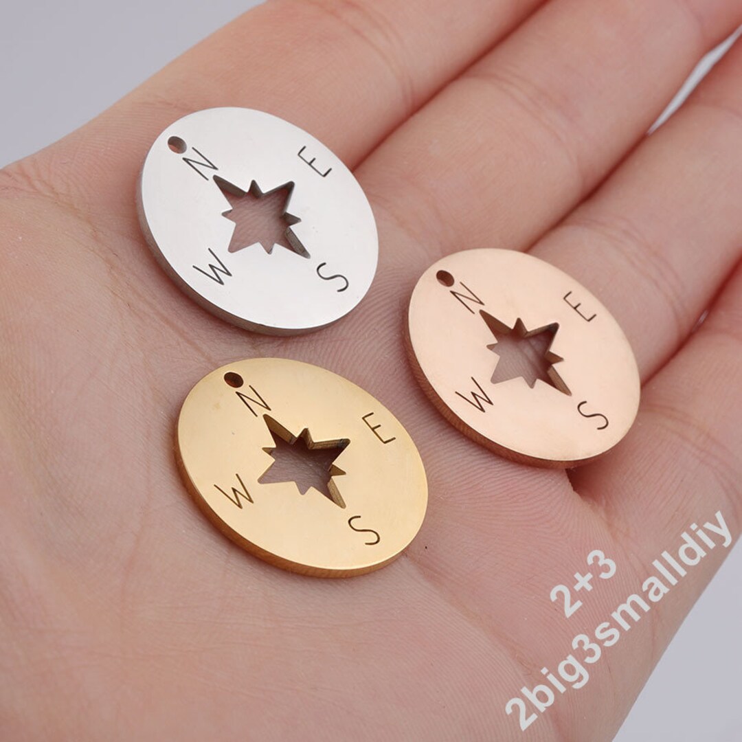 Gold Stainless Steel Compass Disc Charm,hollow Out Compass Disc Pendant ...
