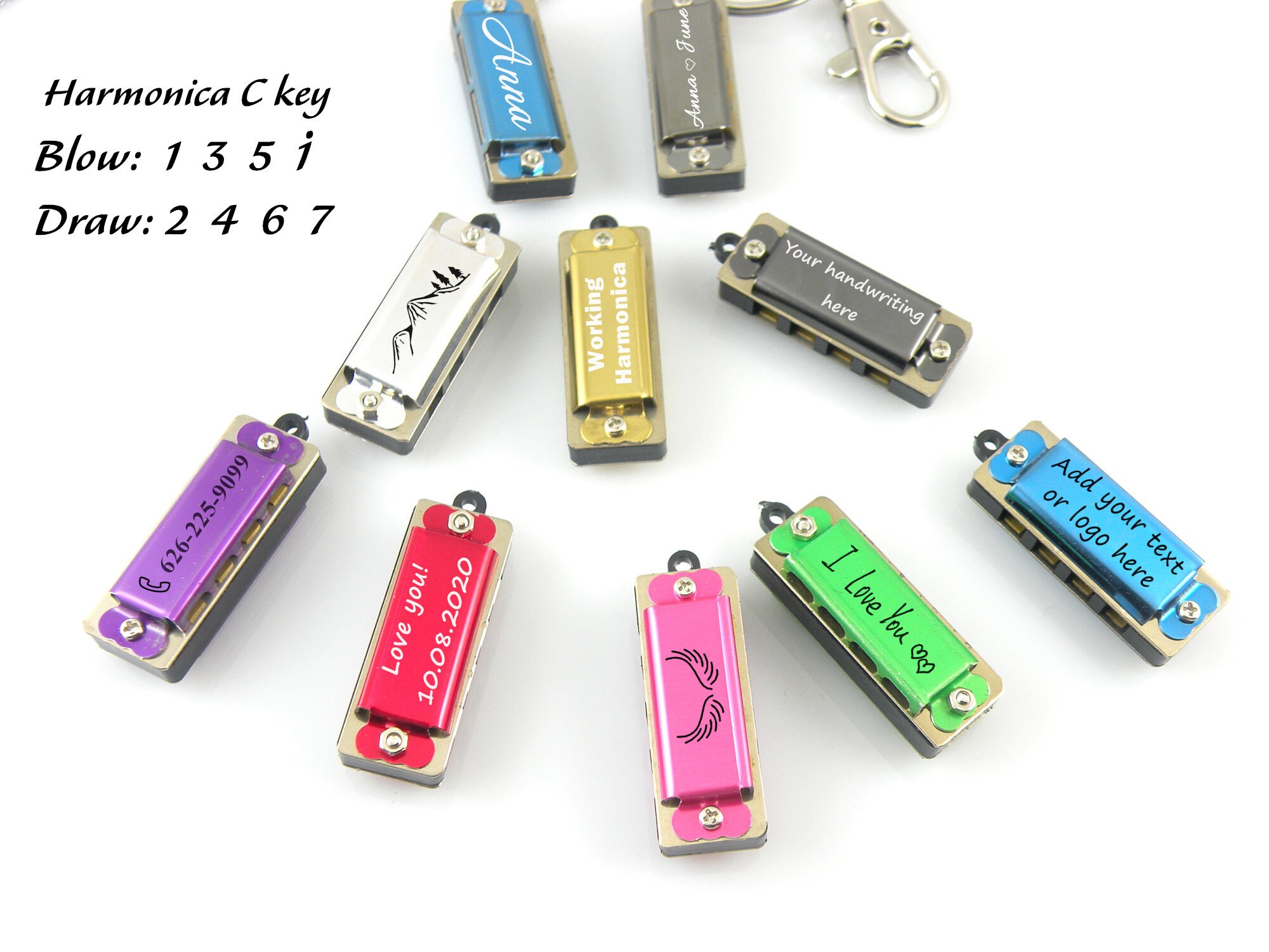 Personalized Harmonica Mini Harmonica Key Chain Working Harmonica ...