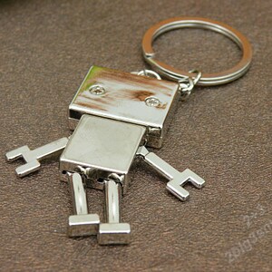 2pcs 30x30mm White Gold Key Ring With 3d Robot Charm Flat Split Ring ...