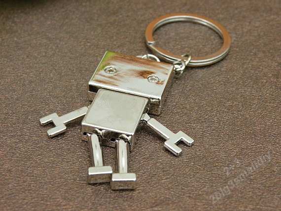 2pcs 30x30mm White Gold Key Ring With 3d Robot Charm Flat - Etsy