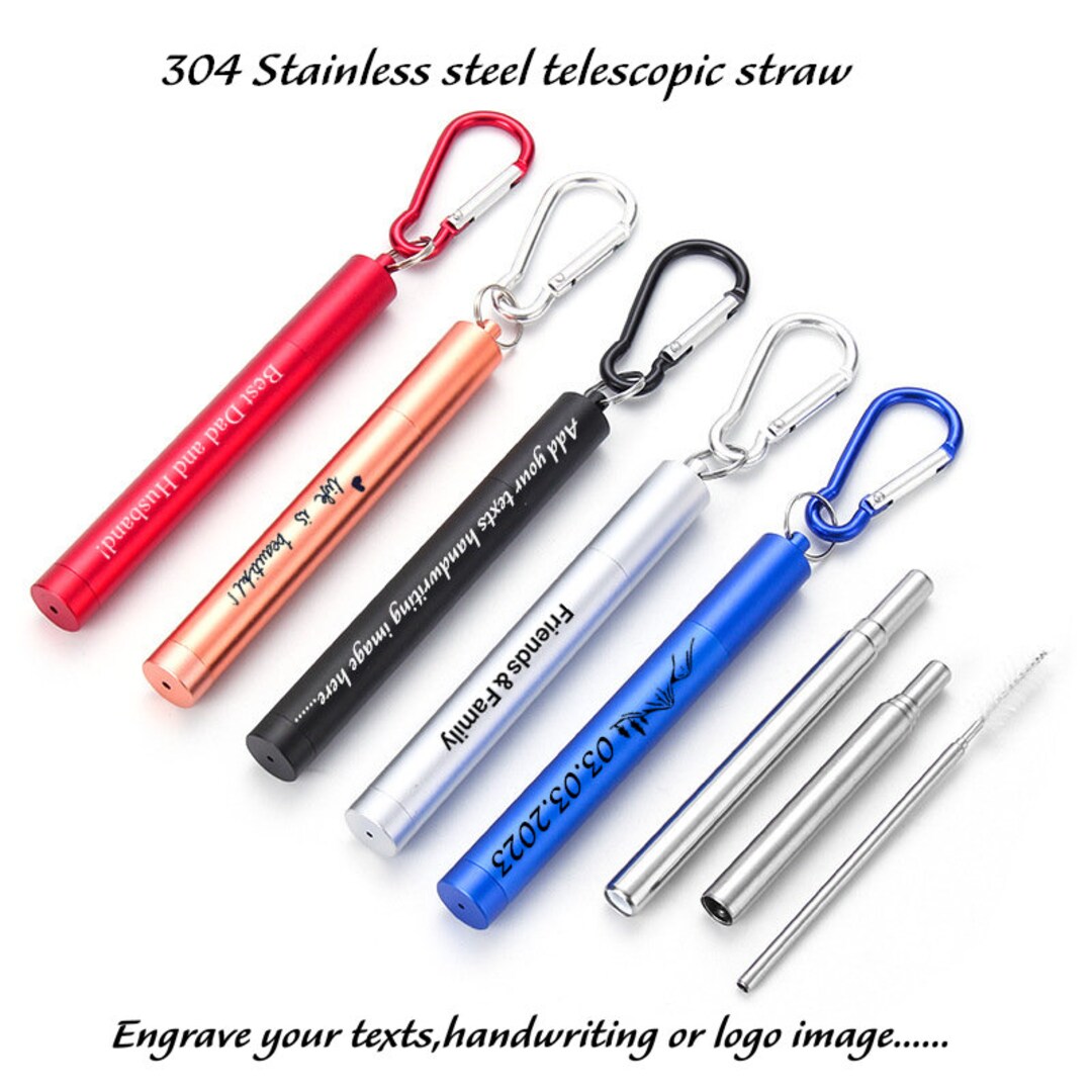 Personalized 304 Stainless Steel Telescopic Straw Custom Black Travel ...