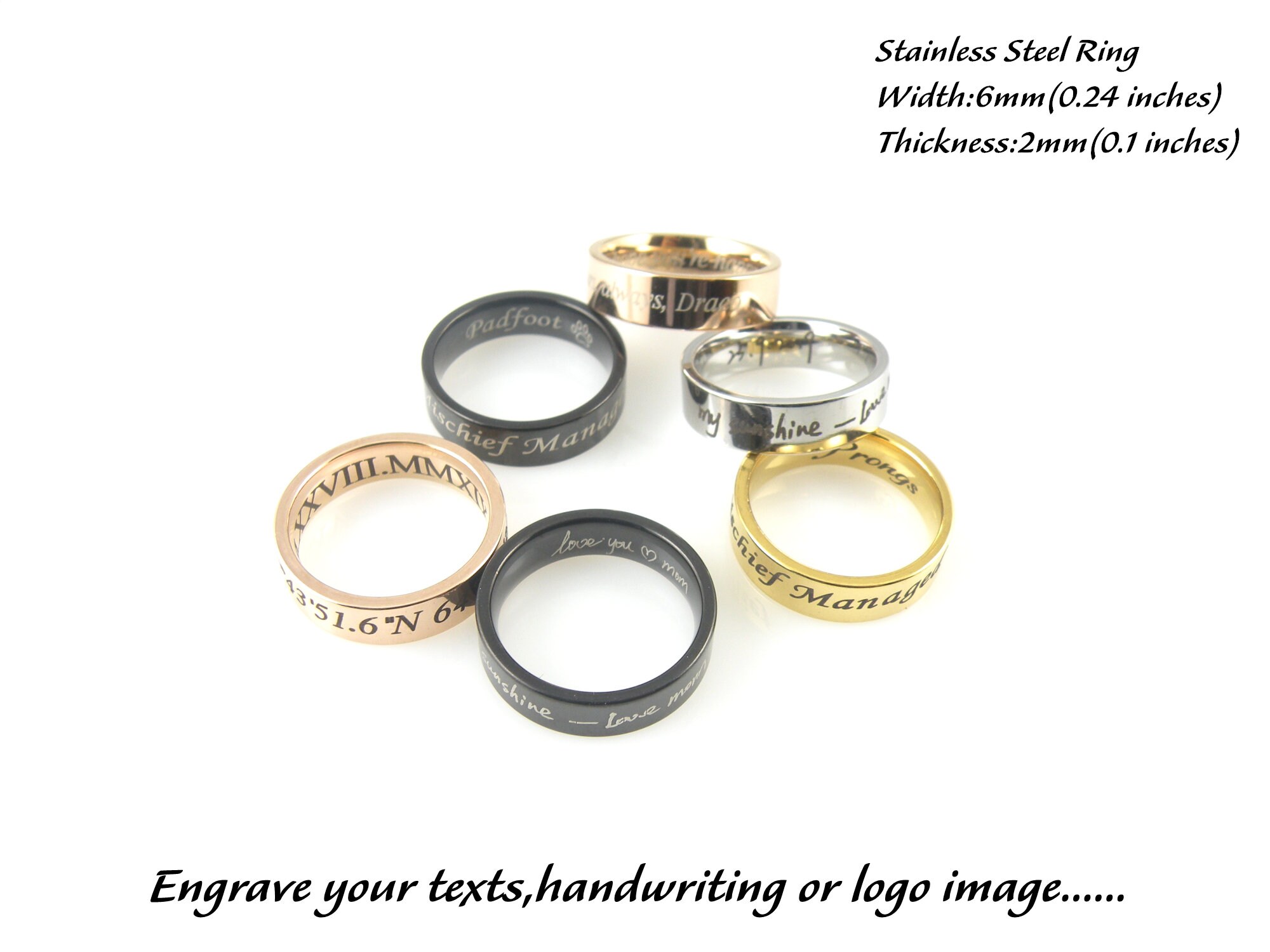 6MM Personalized Ring Custom Name Ring Customized Handwriting Ring ...