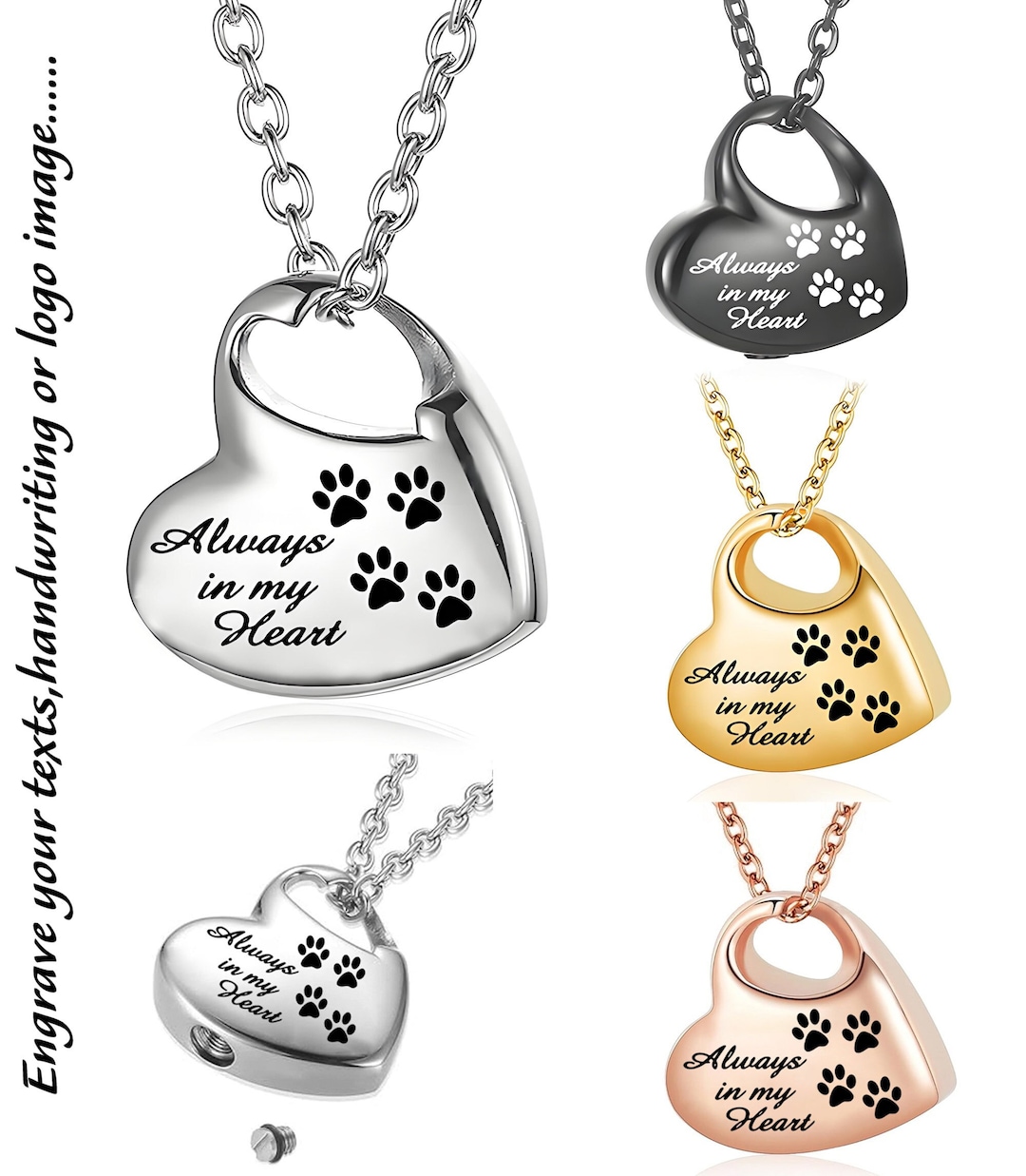 Personalized Stainless Steel Heart Pet Ashes Locket Custom Memorial ...