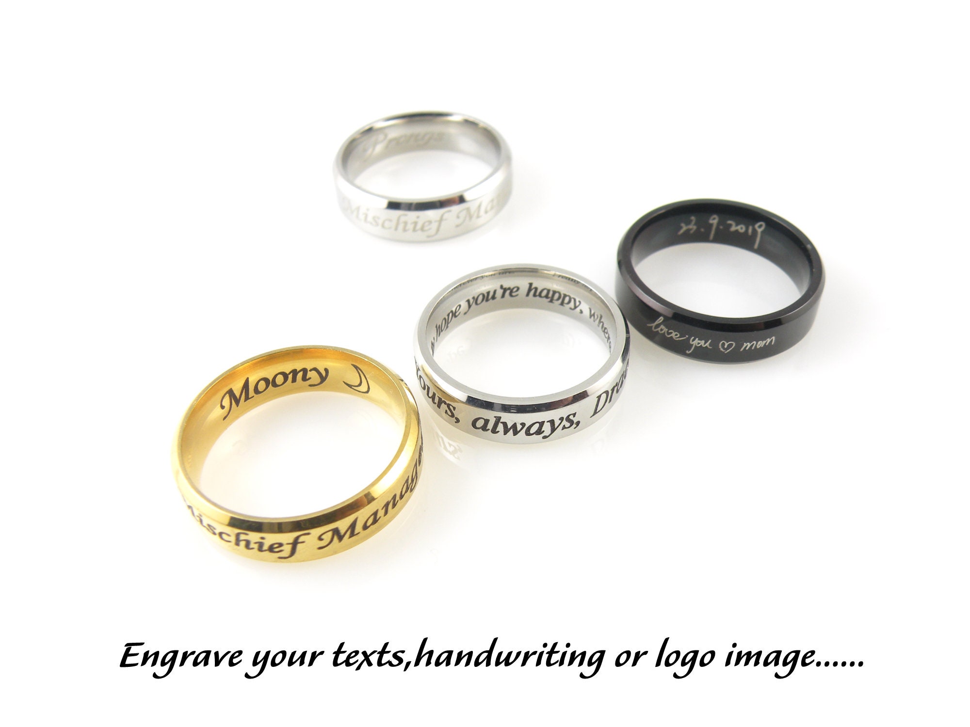 6MM Personalized Ring Custom Name Ring Engraved Stainless Steel Gold ...