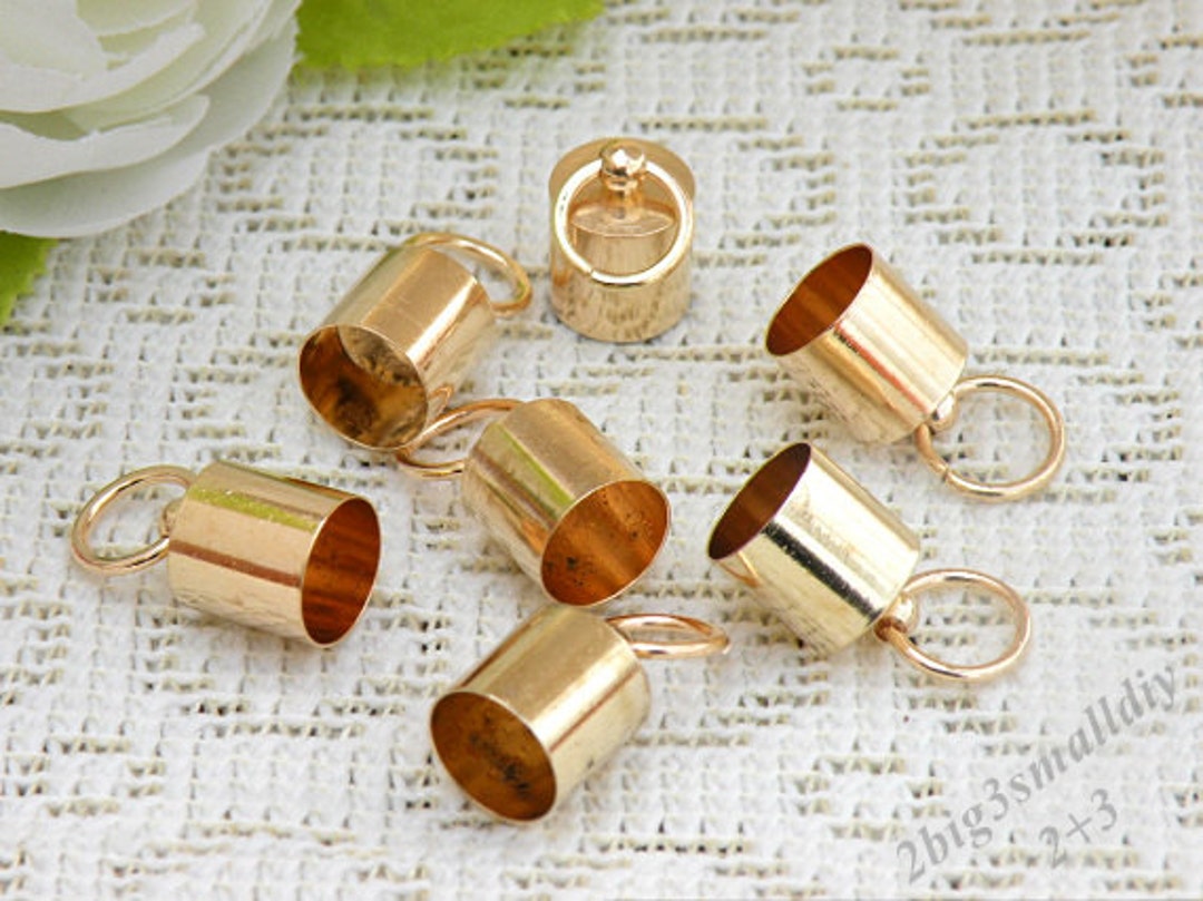 10 Pcs 10mm Gold End Caps With Loop,leather End Caps,gold Plated Over ...