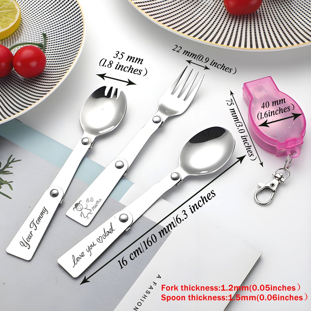 Personalized Folding Spoon Custom 304 Stainless Steel Spork Engraved ...