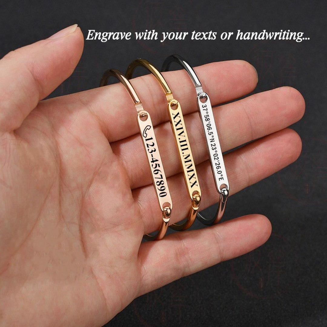 Personalized Bar Bracelet Custom Name Bar Hand Chain Engraved Stainless ...