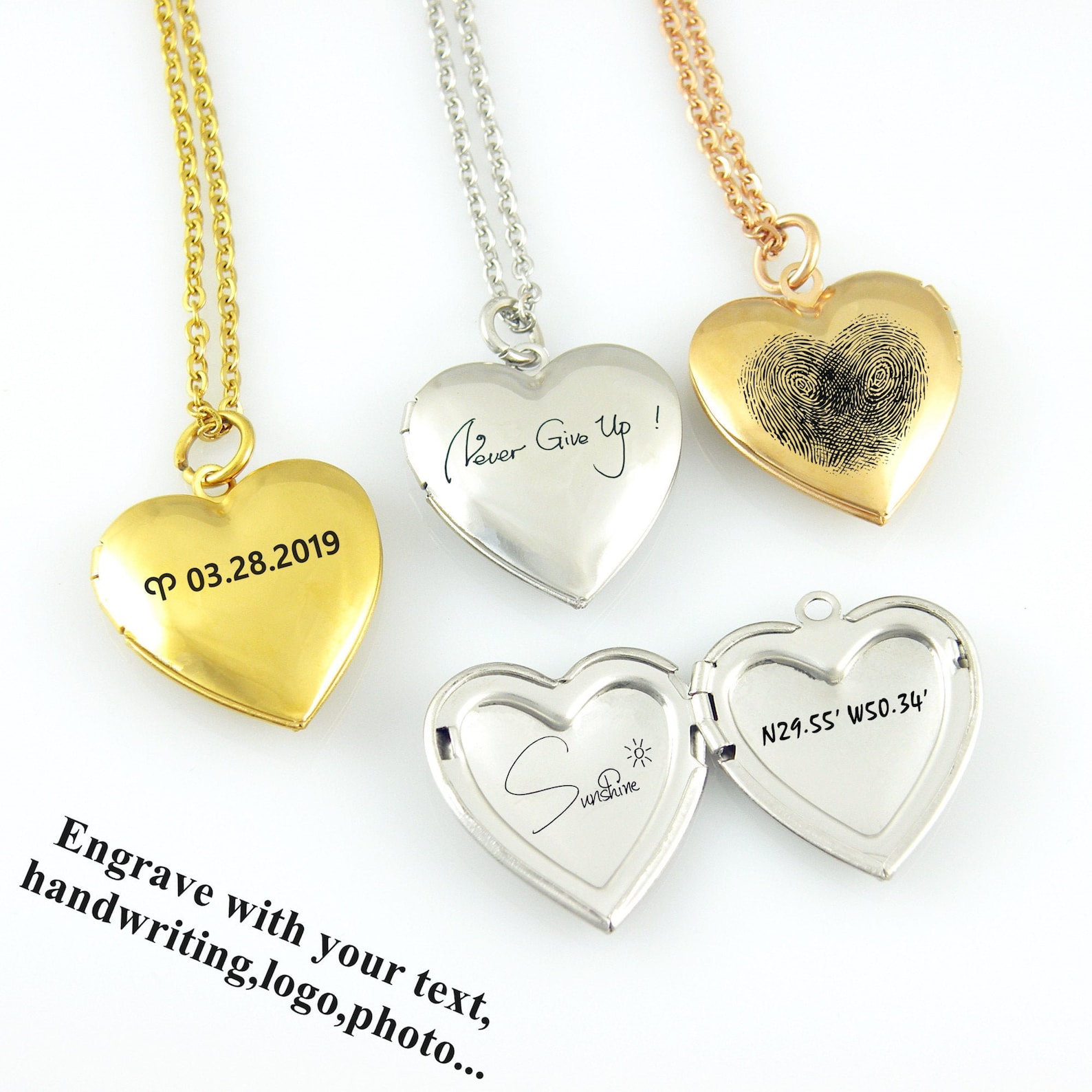 Personalized Heart Locket Custom Name Locket Pendant Custom Engraved ...