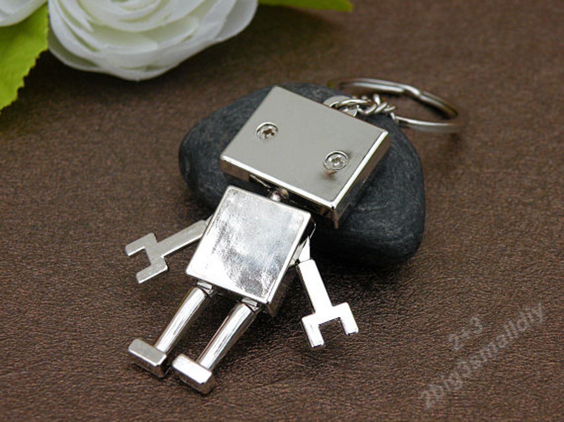 2pcs 30x30mm White Gold Key Ring With 3d Robot Charm Flat - Etsy