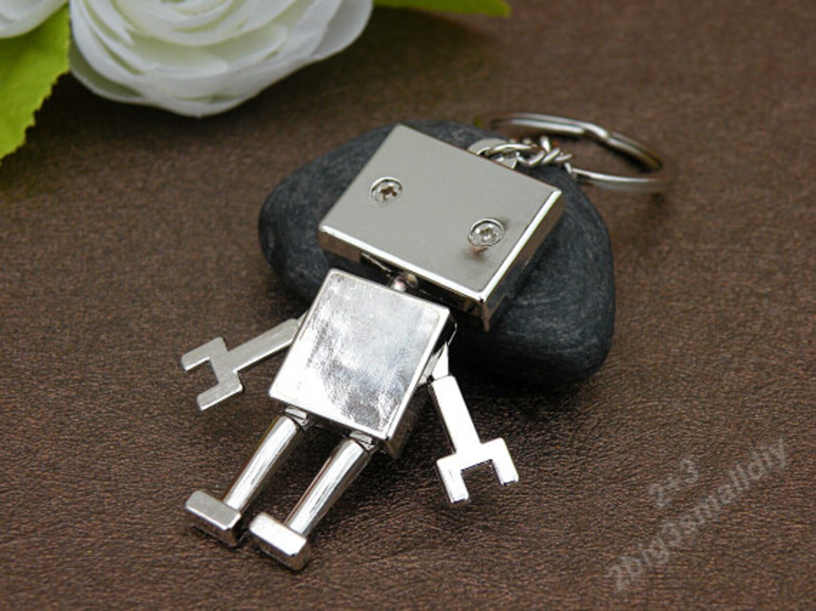 2pcs 30x30mm White Gold Key Ring With 3d Robot Charm Flat - Etsy