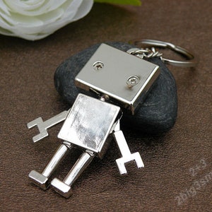 2pcs 30x30mm White Gold Key Ring With 3d Robot Charm Flat Split Ring ...
