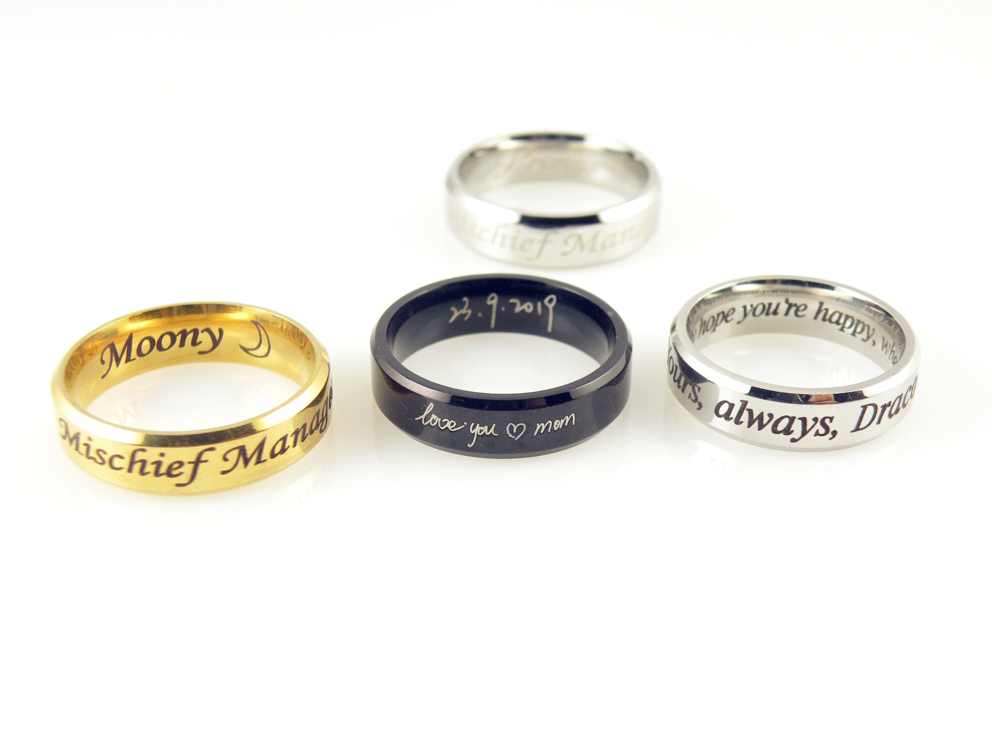 6MM Personalized Ring Custom Name Ring Engraved Stainless Steel Gold ...