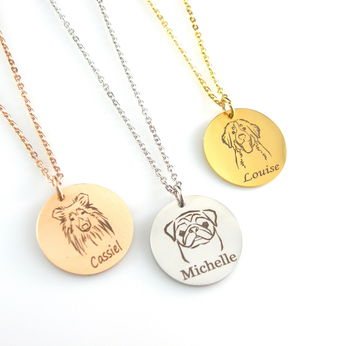 Personalized Pet Portrait Necklace Custom Dog Name Necklace Engraved ...