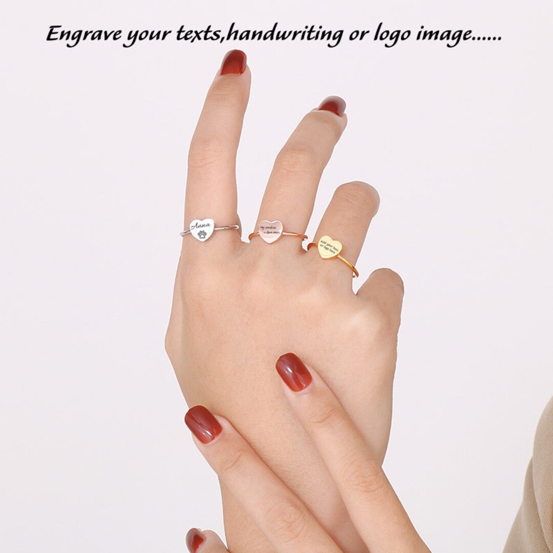 Personalized Heart Ring Custom Name Ring Customized Initial Ring ...