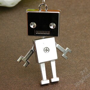 2pcs 30x30mm White Gold Key Ring With 3d Robot Charm Flat Split Ring ...