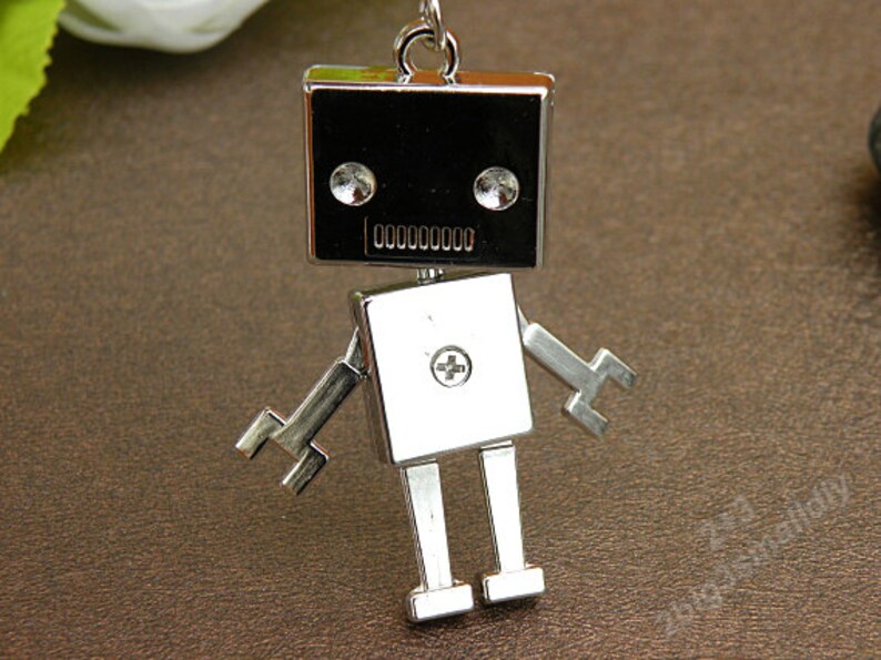 2pcs 30x30mm White Gold Key Ring With 3d Robot Charm Flat - Etsy