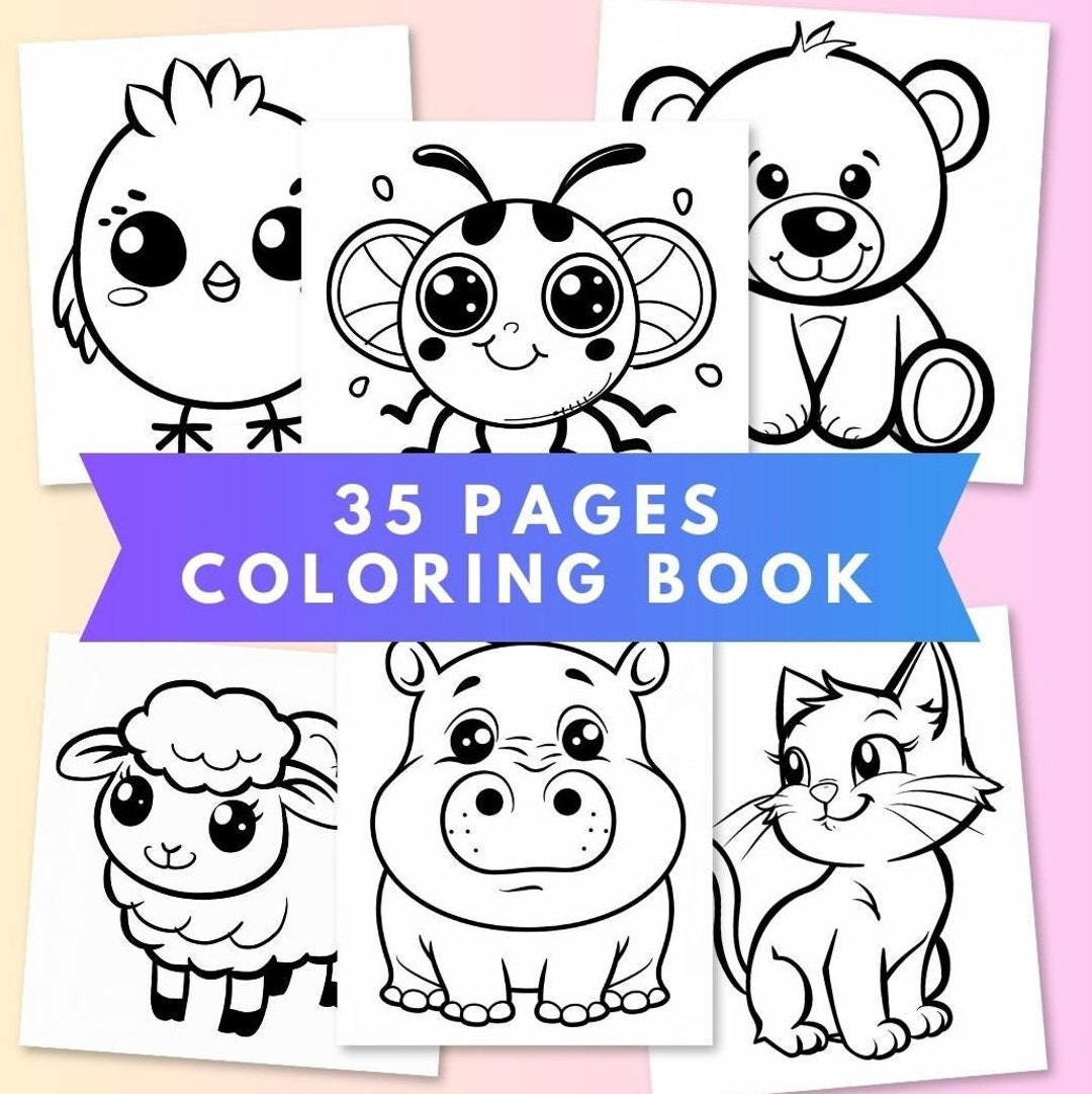 Kawaii Cute Animals Coloring Book for Kids 35 Pages Cute Coloring Book ...