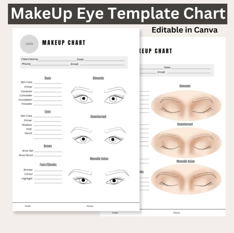 Makeup Eyes Face Canva Editable Chart Printable Blank Makeup Face ...