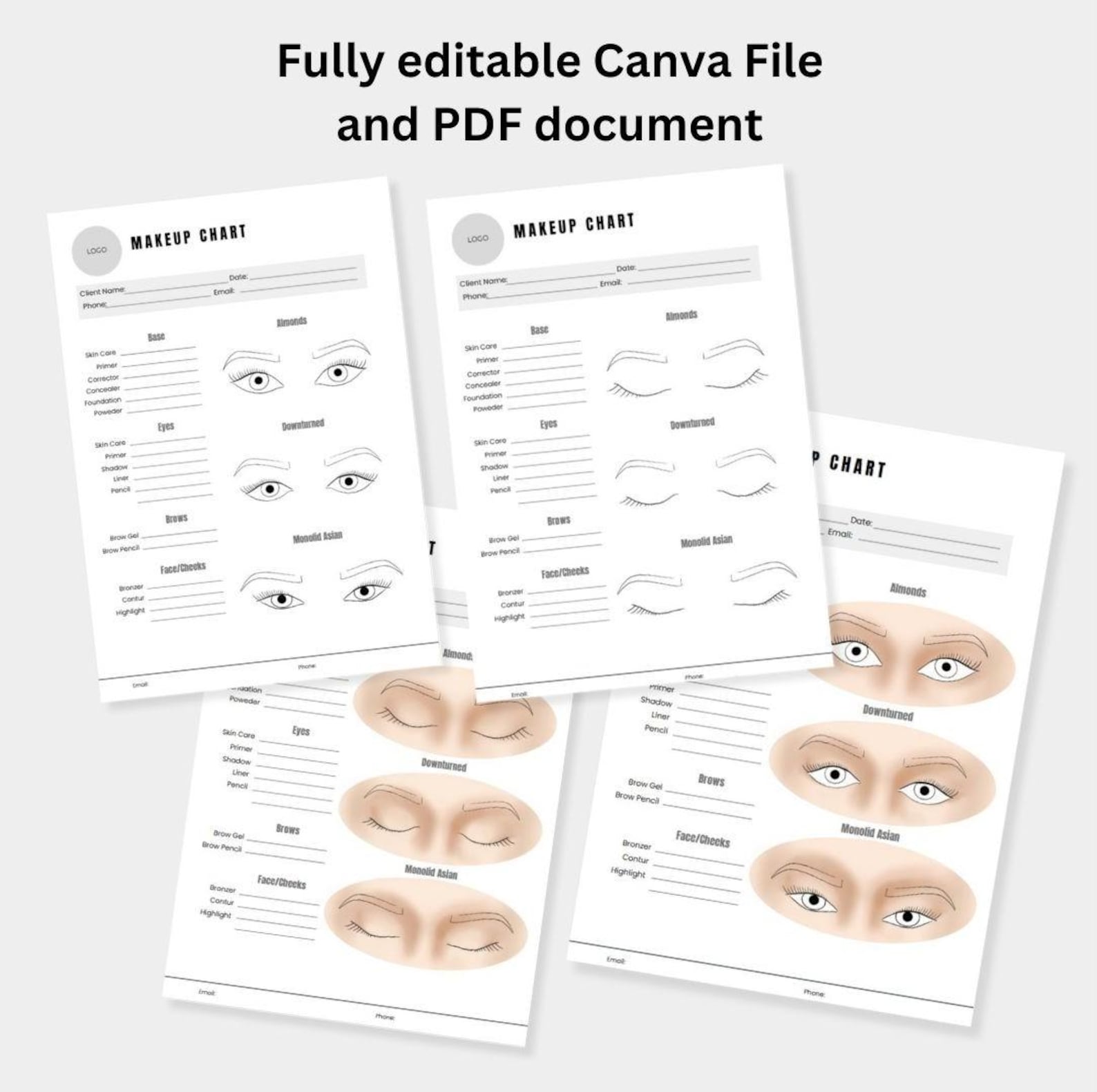 Makeup Eyes Face Canva Editable Chart Printable Blank Makeup Face ...