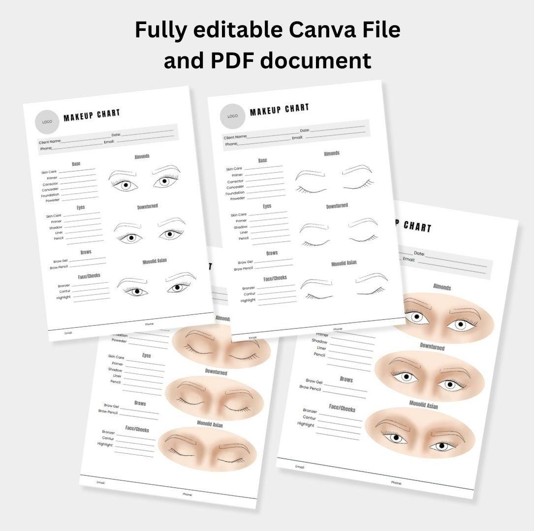 Makeup Eyes Face Canva Editable Chart Printable Blank Makeup Face ...