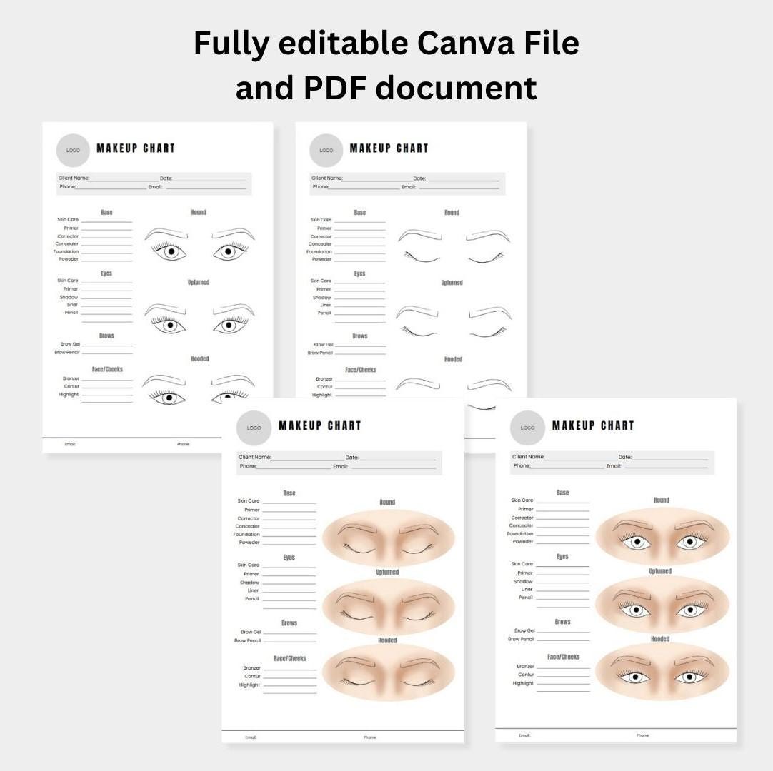Makeup Eyes Face Canva Editable Chart Printable Blank Makeup Face ...