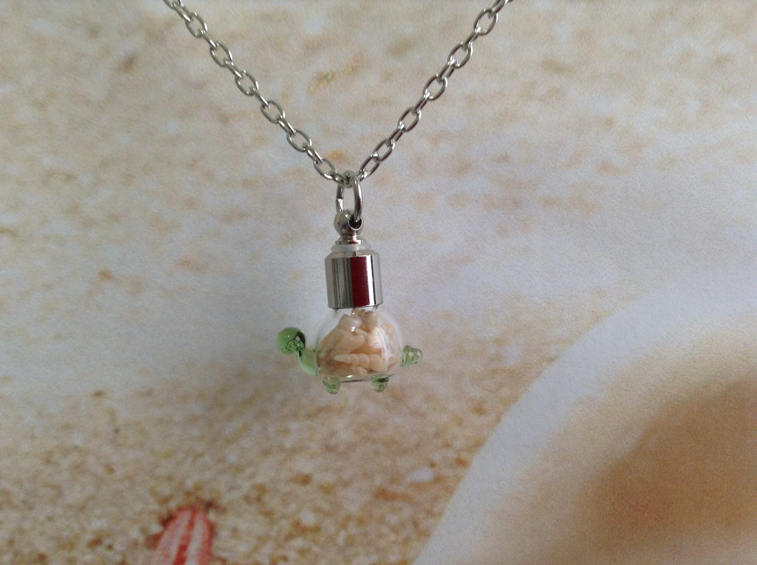 Nautical Glass Vial Turtle Seashells Real Sea Shells Chain | Etsy