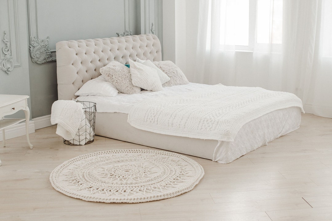 Cotton Lace Rug: Crochet Round Rug, Natural Housewarming Decor - Etsy